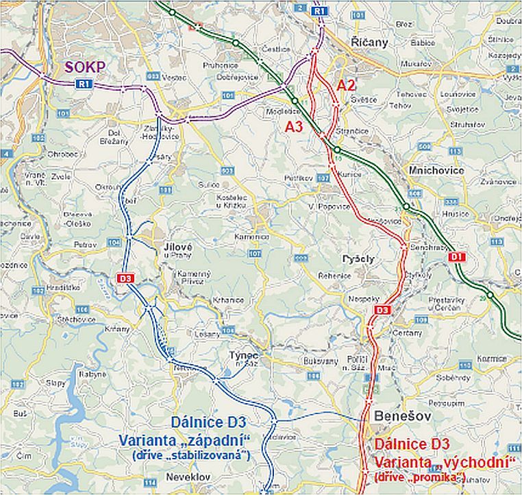 Varianty dálnice D3 přes střední Čechy - Aktuálně.cz