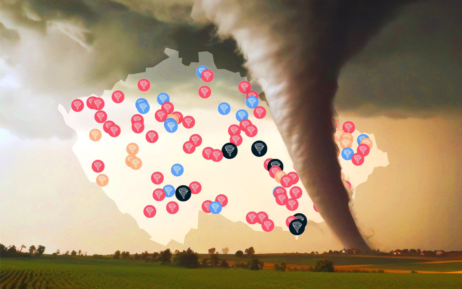 Tornáda řádí pravidelně a v celém Česku. Podívejte se, kdy jste mu byli ...