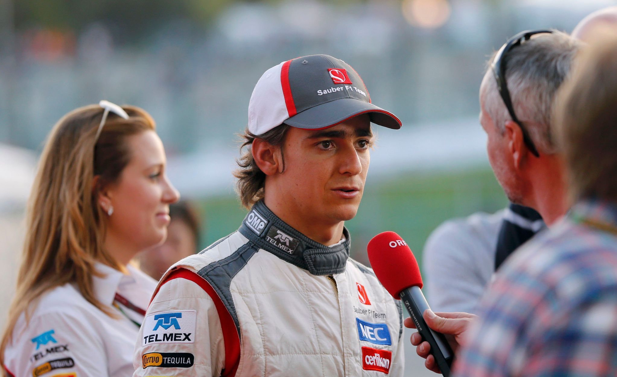 Sauber Formula One driver Gutierrez of Mexico talks to the media after ...